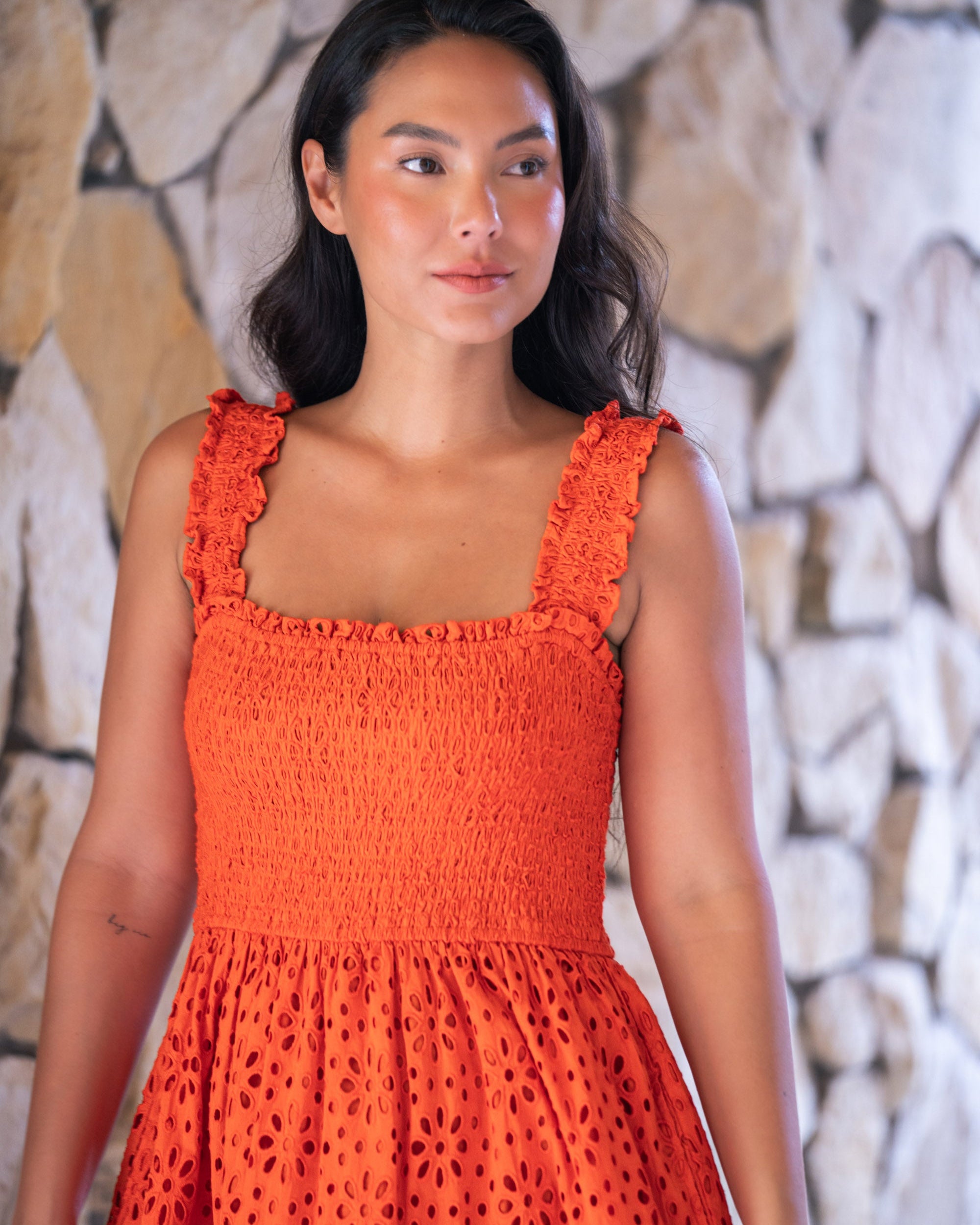 Kristen Dress In Flame Seaside Eyelet | CHANGE OF SCENERY – Change of ...